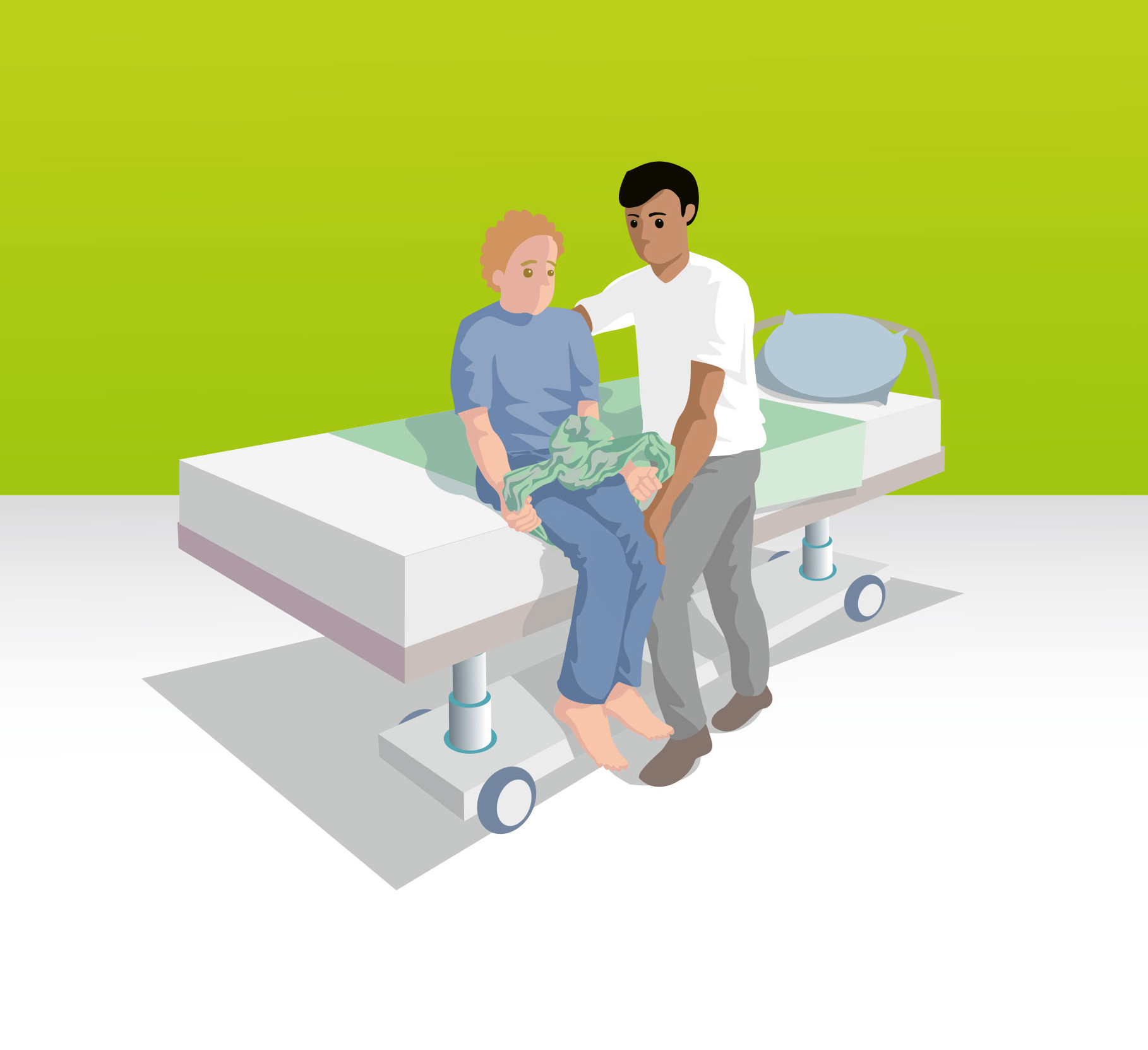 Hinlegen eines sitzenden Bewohners ohne Druck auf den Abdomenbereich ...